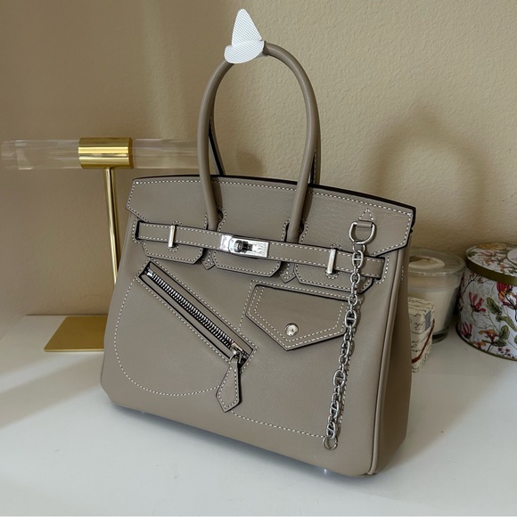 Bags | Round Top Handle Front Pockets Satchel 25cm Etaupe | Poshmark